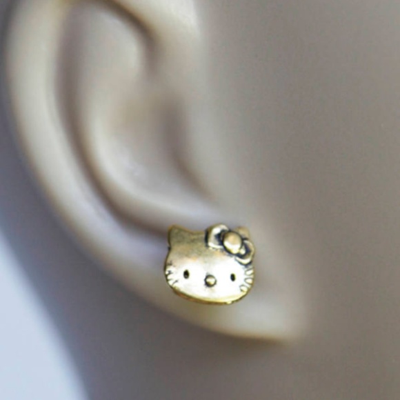 Handmade | Jewelry | Hello Kitty Stud Earrings Bronze Metal Handmade ...